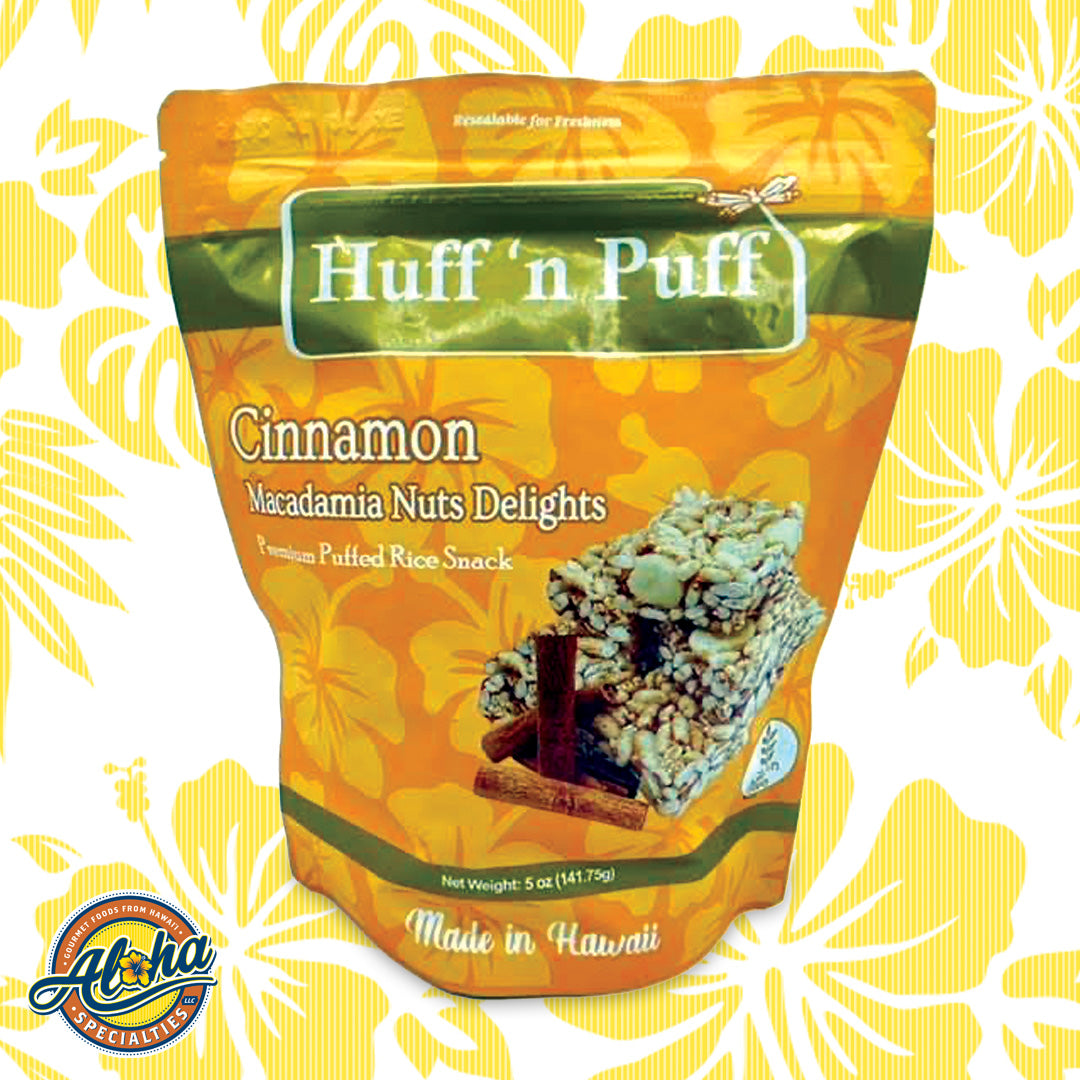 Huff n Puff Cinnamon Macadamia Nut Delights Okoshi - Japanese Puffed Rice Snack – Aloha Specialties