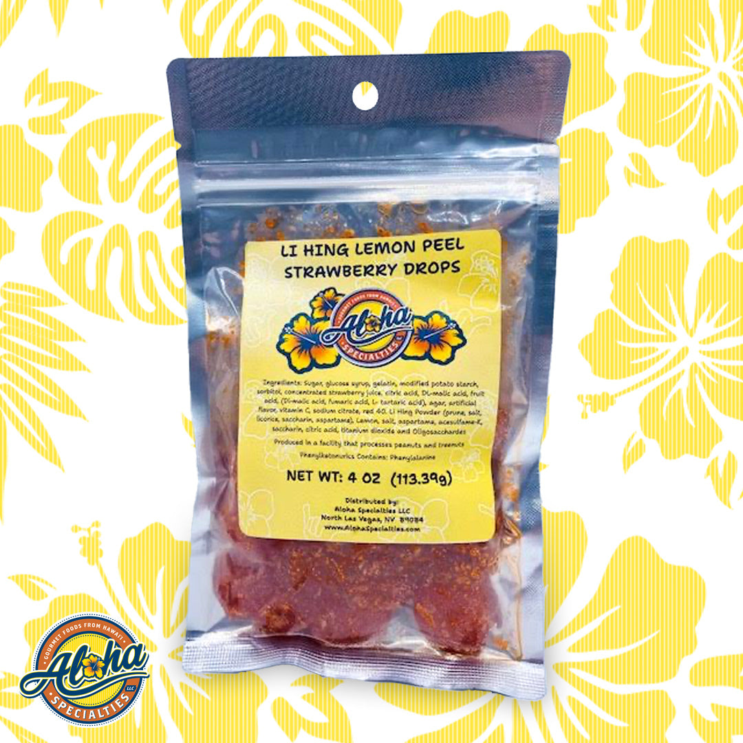 Aloha Specialties Li Hing Lemon Peel Strawberry Drops | Hawaiian Candy